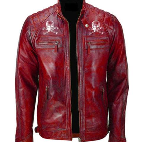 Red Devil Design Vintage Biker Motorcycle Leather Jacket